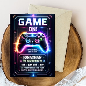 Video Game Birthday Party Invitation Card Template, Digital Gaming ...