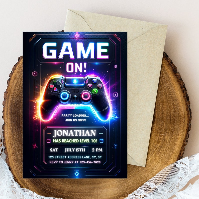 Video Game Birthday Party Invitation Card Template, Digital Gaming ...