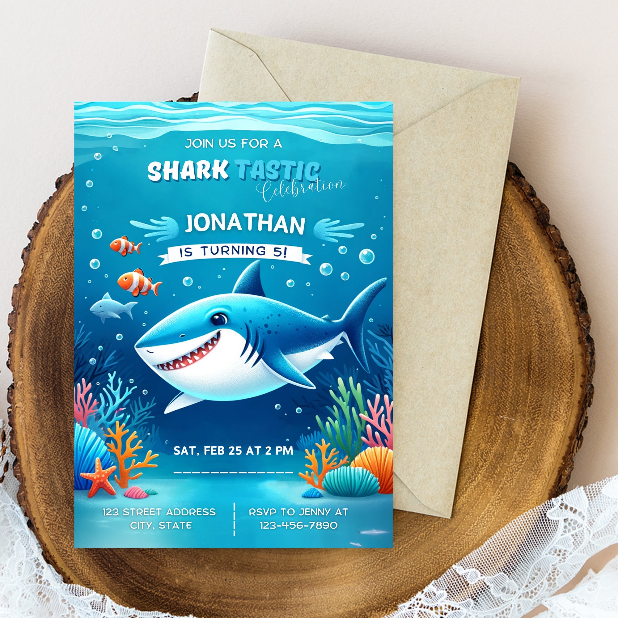 Editable Shark Birthday Party Invitation Card, Under the Sea Kids Shark ...