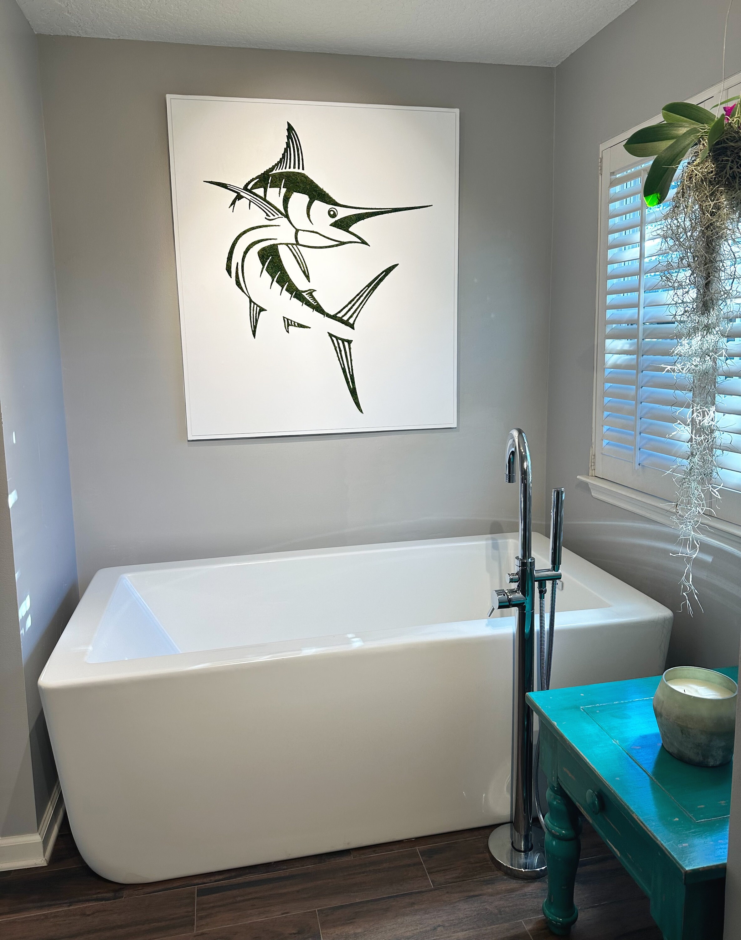 Marlin Preserved Moss Wall Art, Natural Wood Background, Custom Fish ...