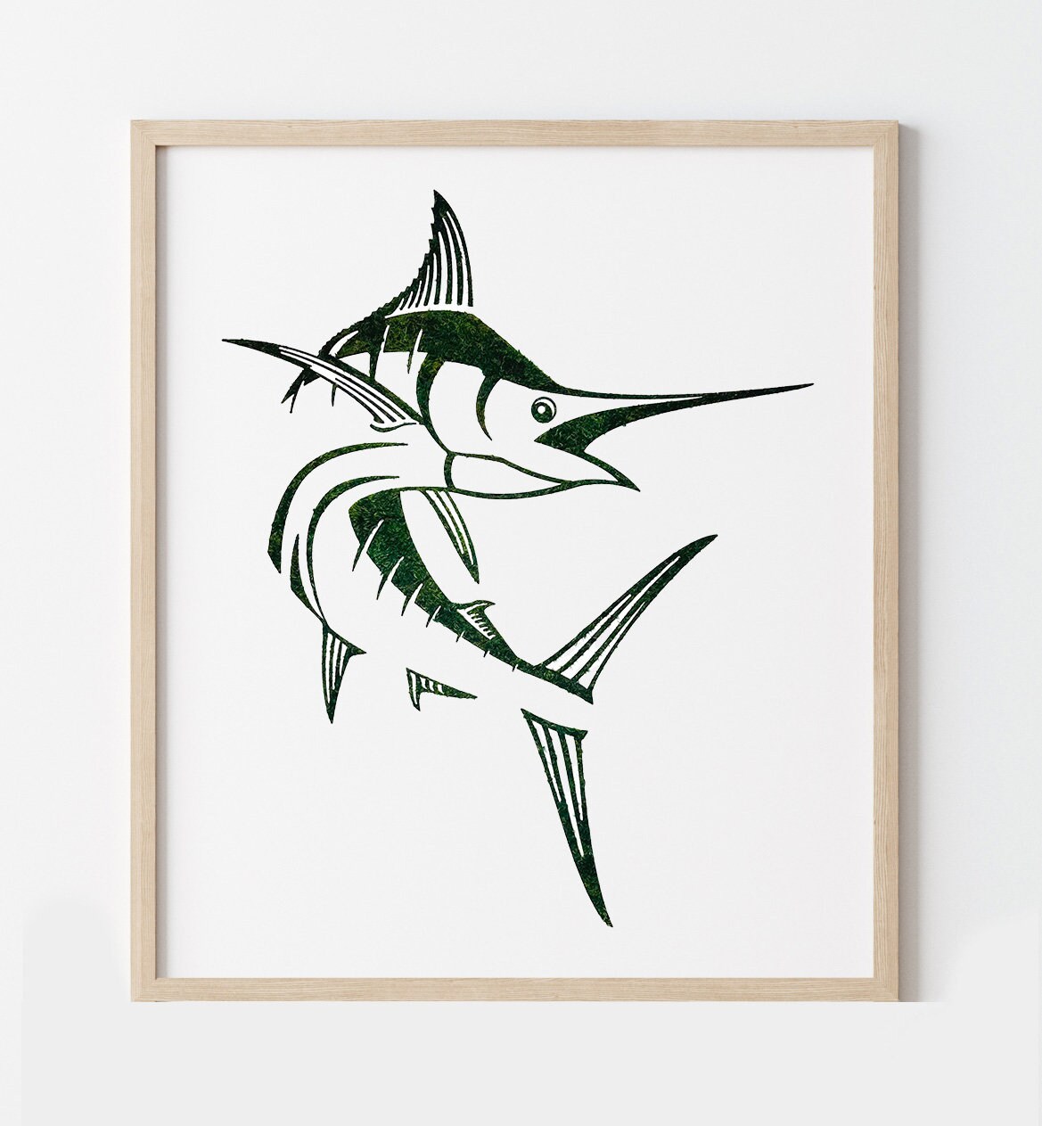 Marlin Preserved Moss Wall Art, Natural Wood Background, Custom Fish ...