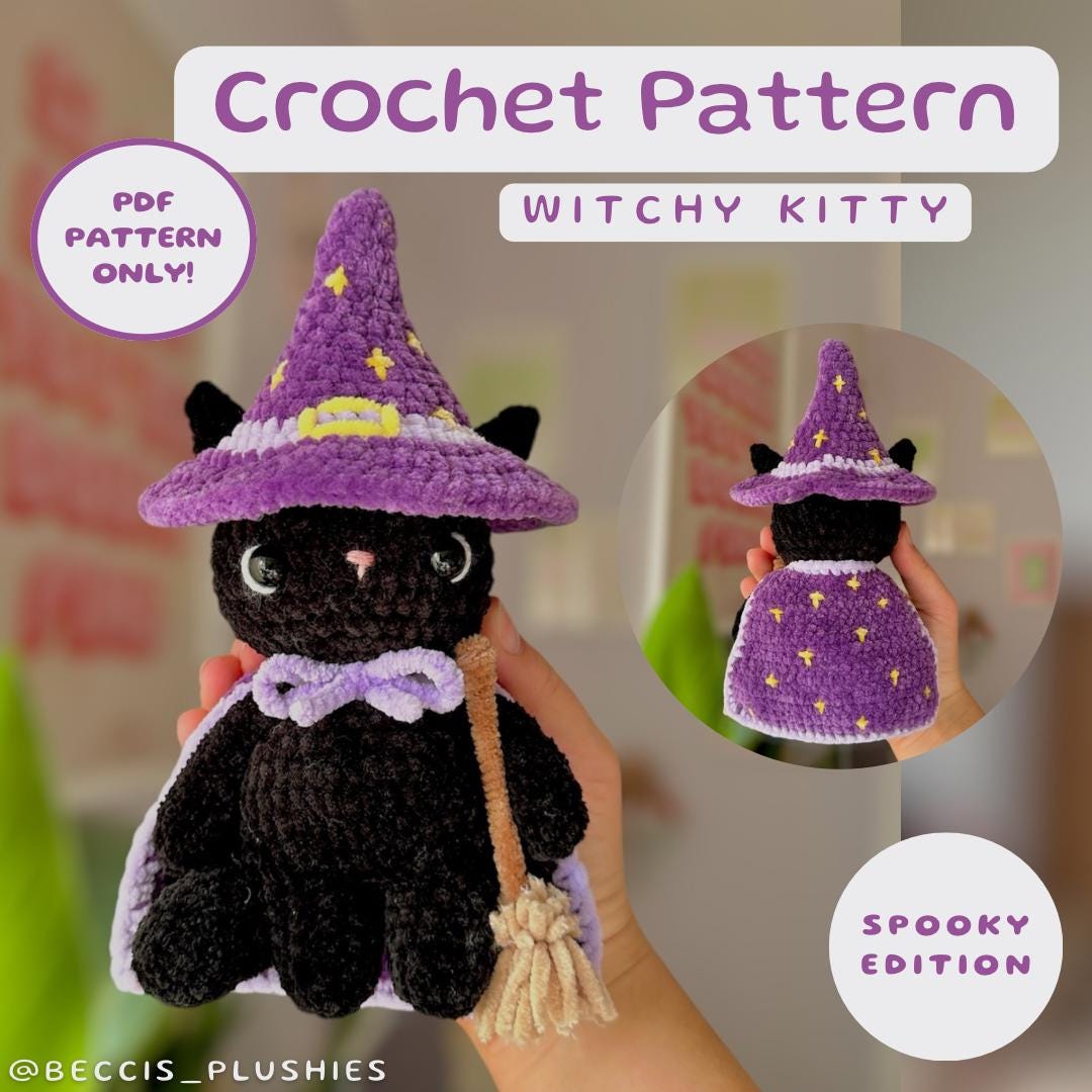 Witchy Kitty Crochet Pattern | Crochet Cat | Crochet Cat With Witch/wizard Hat and Cape + Diy ...