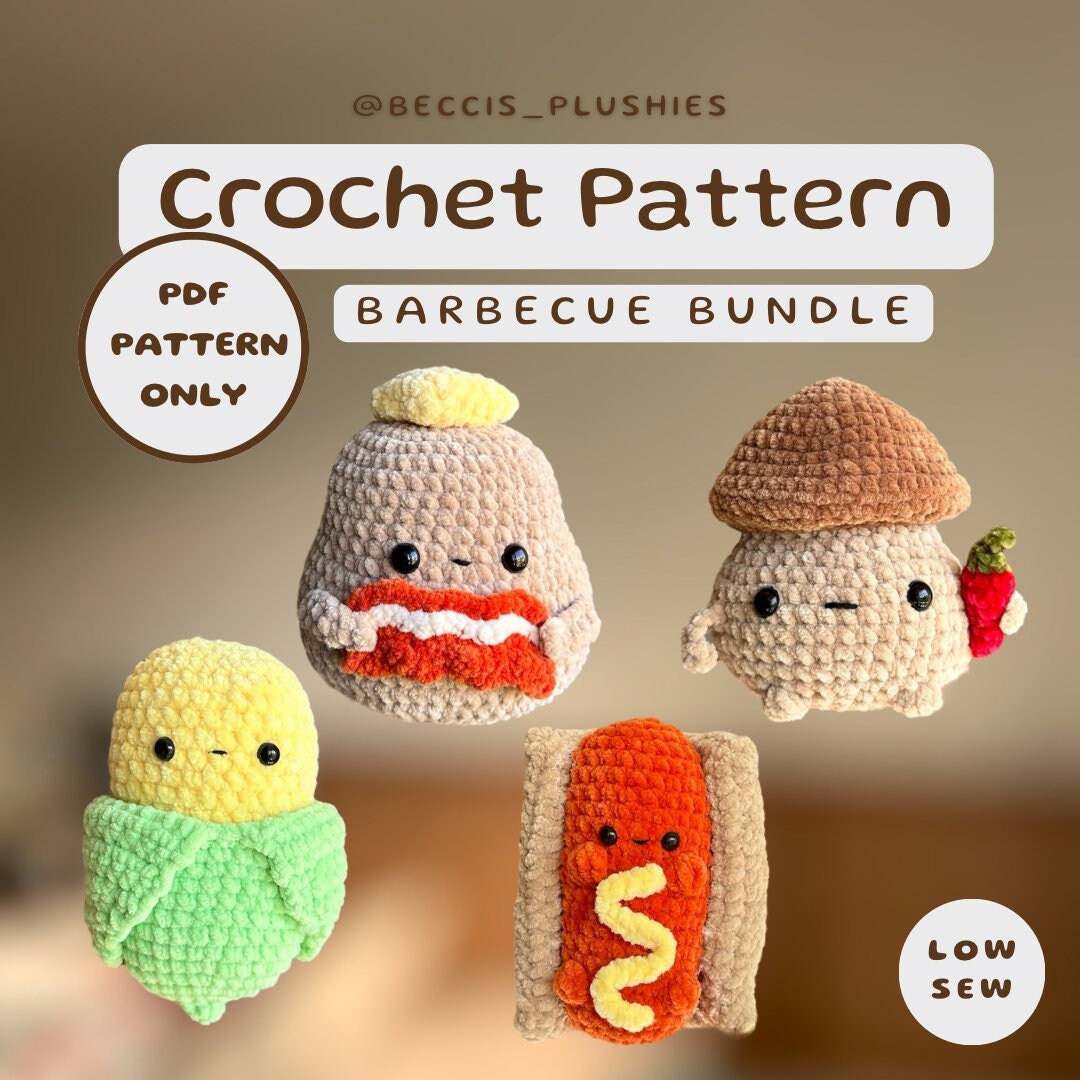 Barbecue Bundle Crochet Pattern | Potato With Bacon and Butter, Hot Mushroom, Hot Dog, +FREE ...