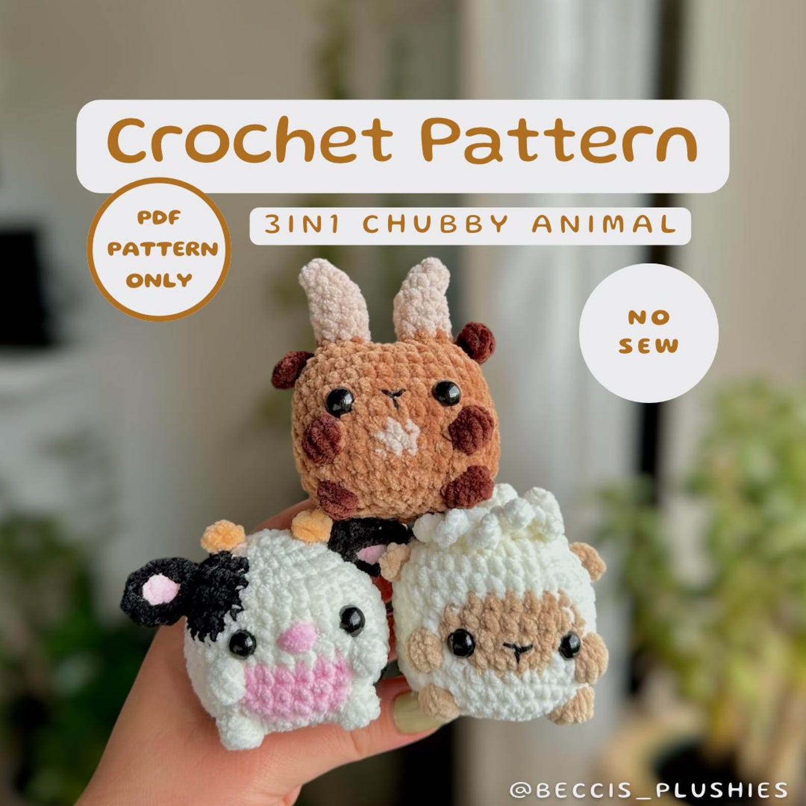 3in1 NO SEW Chubby Farm Animal Crochet Pattern BUNDLE | Sheep, Ibex ...