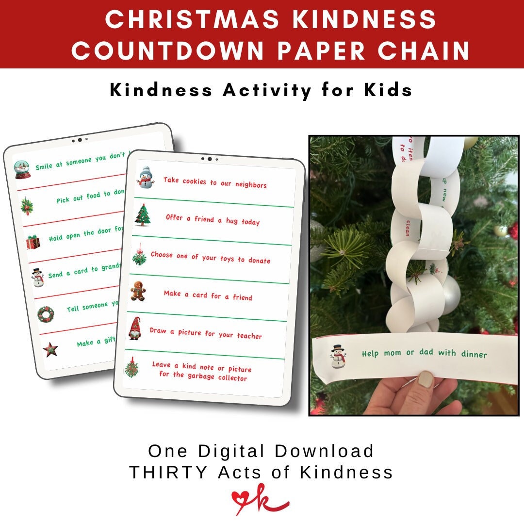 Kids Christmas Kindness Countdown Paper Chain - Open a Paper Chain Link ...