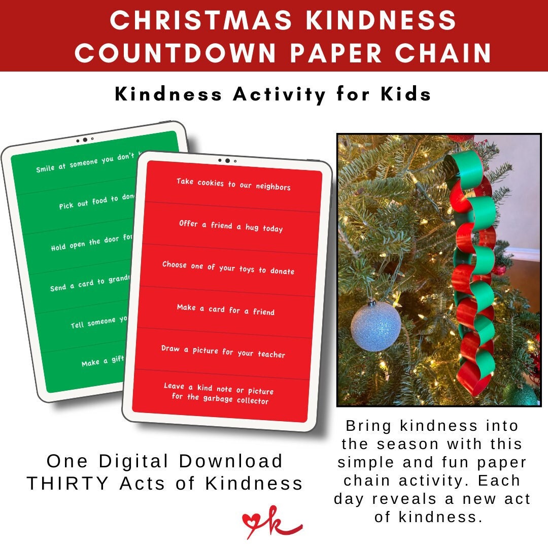 Kids Christmas Kindness Countdown Paper Chain - Open a Paper Chain Link ...