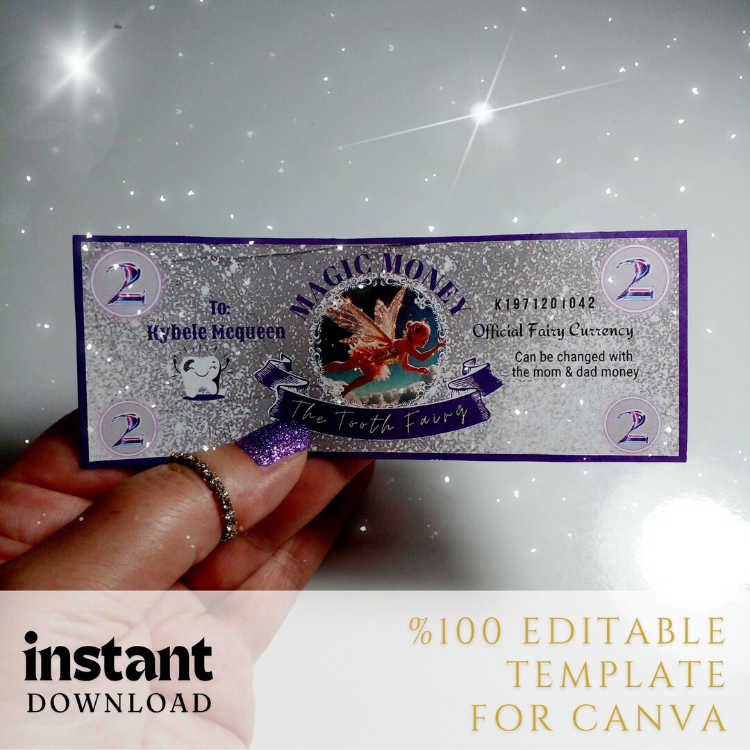 Purple Tooth Fairy Pretend Play Money, Editable & Printable Tooth Fairy ...