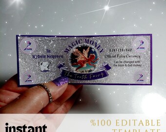 Pink Tooth Fairy Pretend Play Money, Editable & Printable Tooth Fairy ...