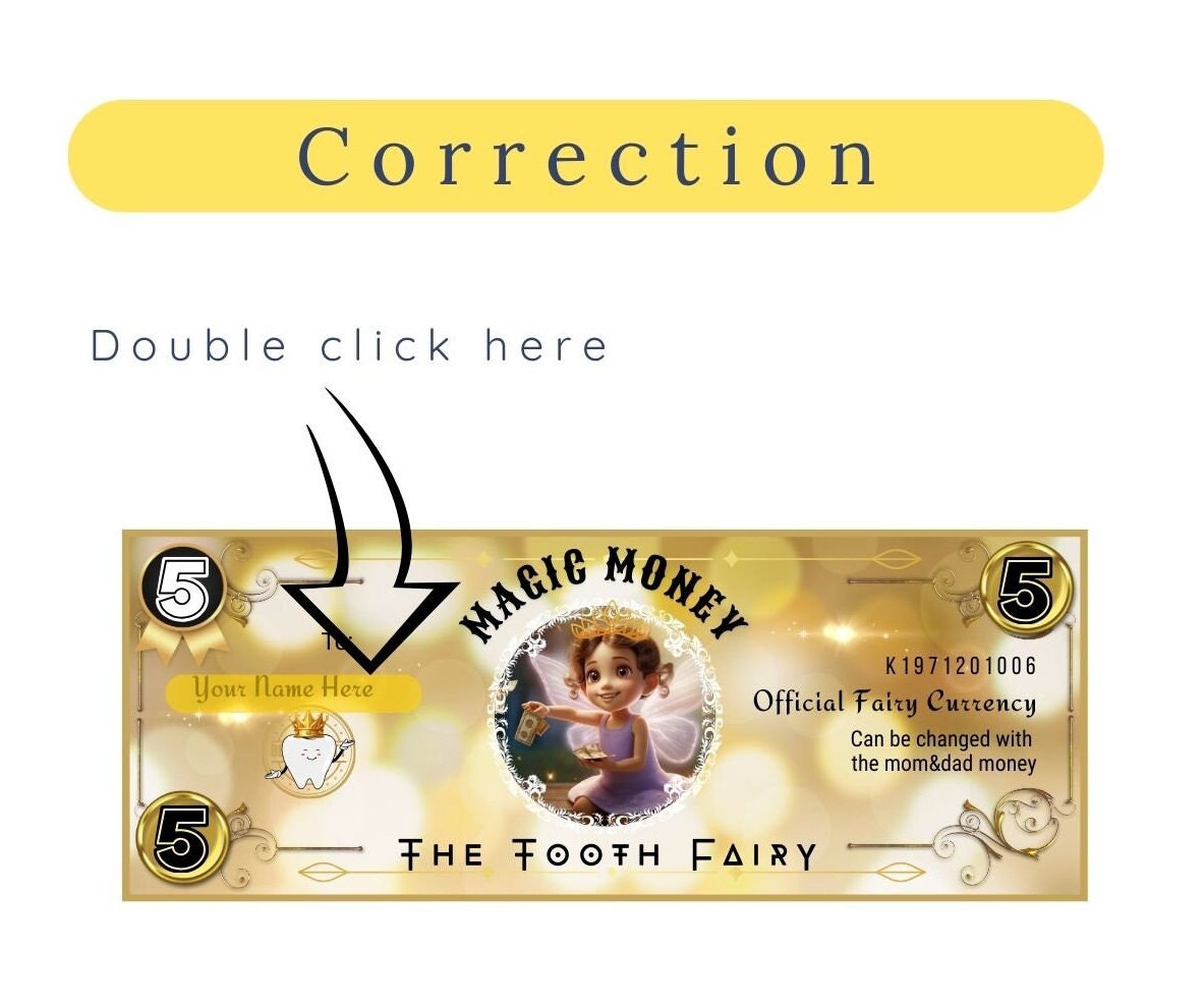Gold Color Tooth Fairy Pretend Play Money, Editable & Printable Tooth ...