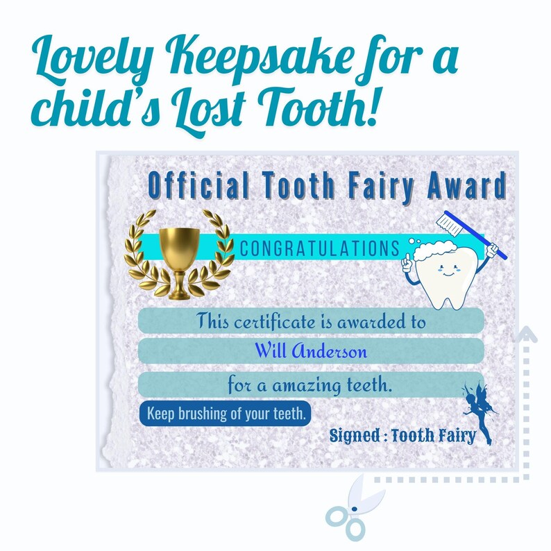 Blue Mini Tooth Fairy Award Certificate & Envelope Pack, Printable ...