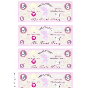 Pink Tooth Fairy Pretend Play Money, Editable & Printable Tooth Fairy ...