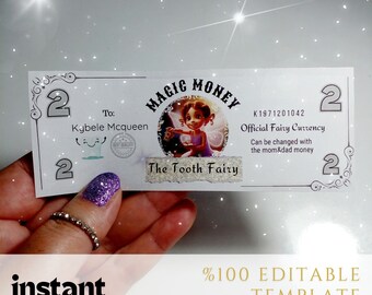 Pink Tooth Fairy Pretend Play Money, Editable & Printable Tooth Fairy ...