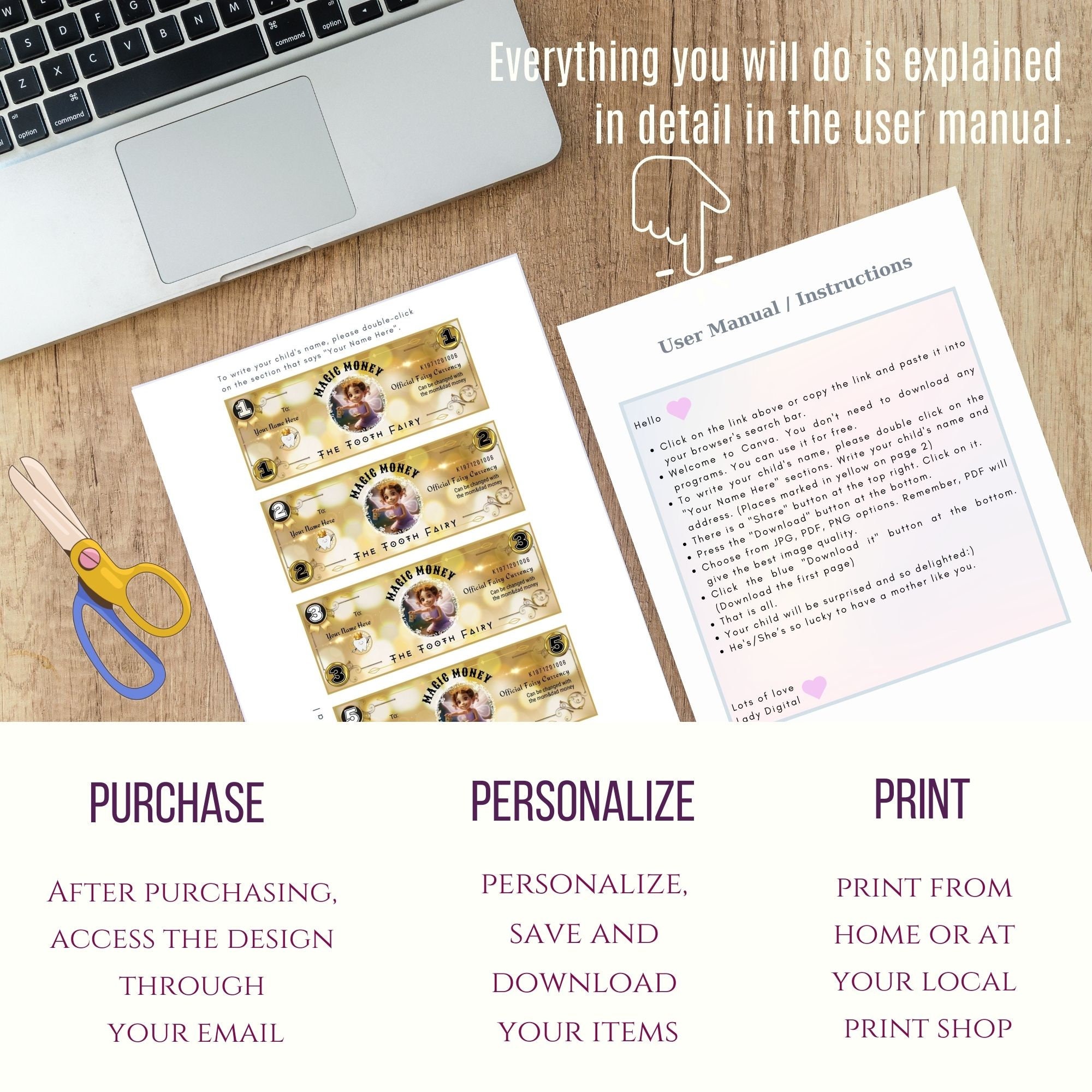 Gold Color Tooth Fairy Pretend Play Money, Editable & Printable Tooth ...