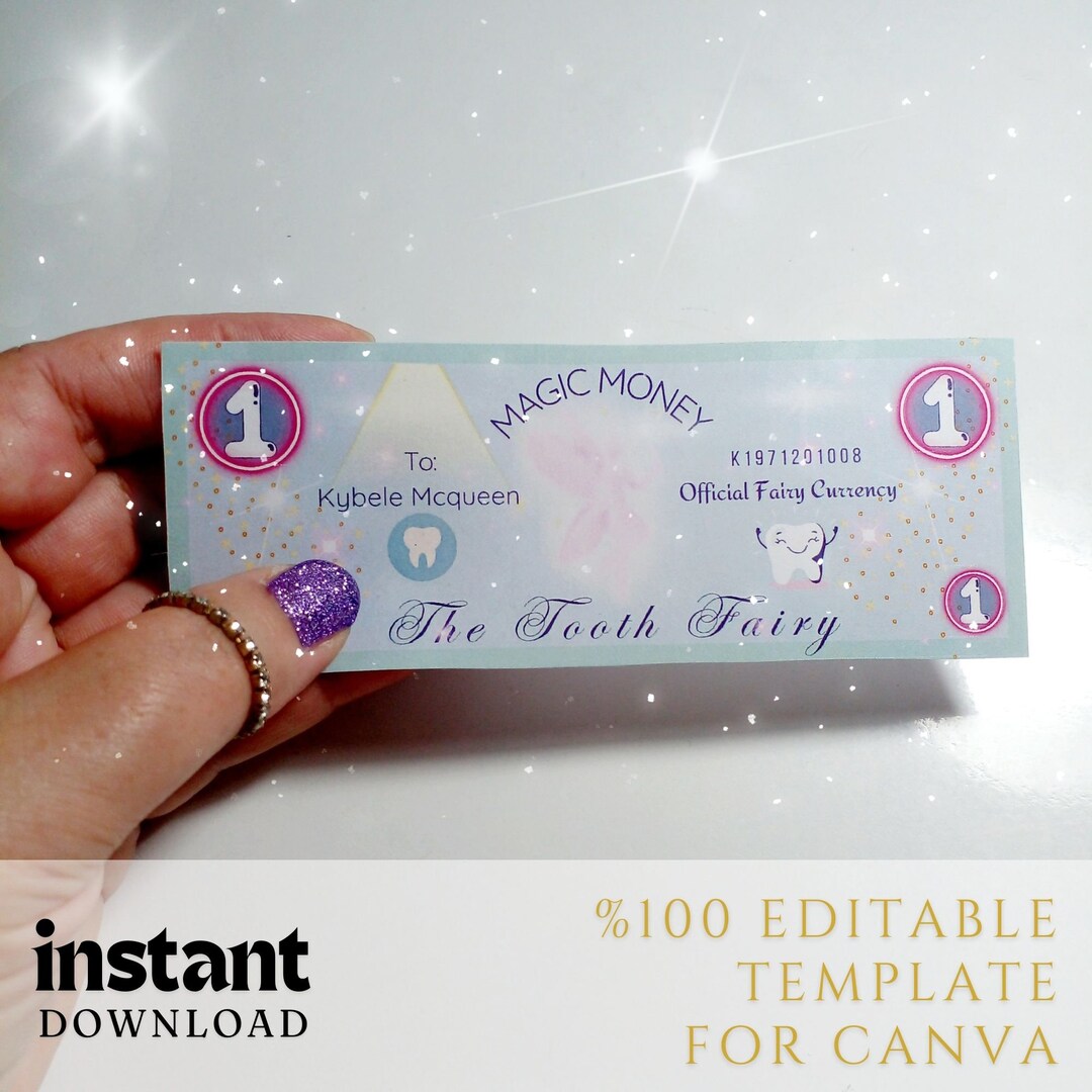 Blue Tooth Fairy Pretend Play Money, Editable & Printable Tooth Fairy ...