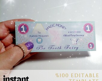 Pink Tooth Fairy Pretend Play Money, Editable & Printable Tooth Fairy ...