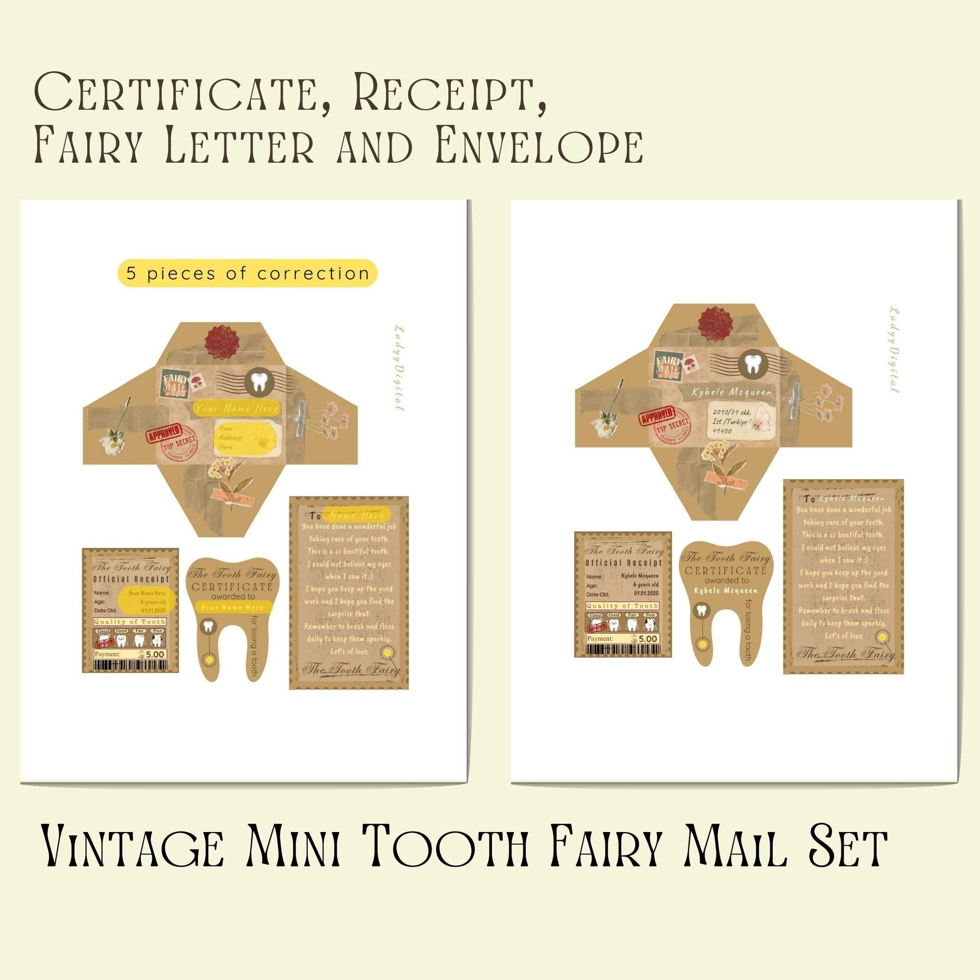 Vintage Tooth Fairy Letter Set for Boy & Girls | Printable Kraft Color ...