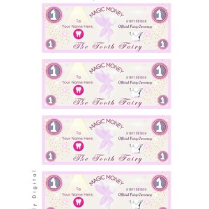 Pink Tooth Fairy Pretend Play Money, Editable & Printable Tooth Fairy ...