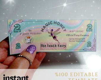Pink Tooth Fairy Pretend Play Money, Editable & Printable Tooth Fairy ...