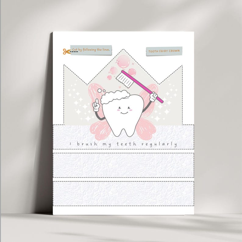 Printable Pink Tooth Fairy Crown, Dental Care Activity for Kids, Tooth ...
