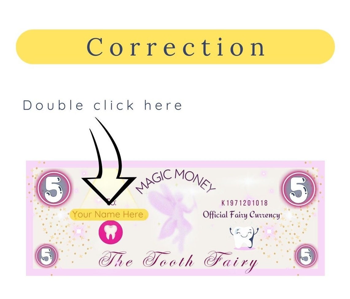 Pink Tooth Fairy Pretend Play Money, Editable & Printable Tooth Fairy ...