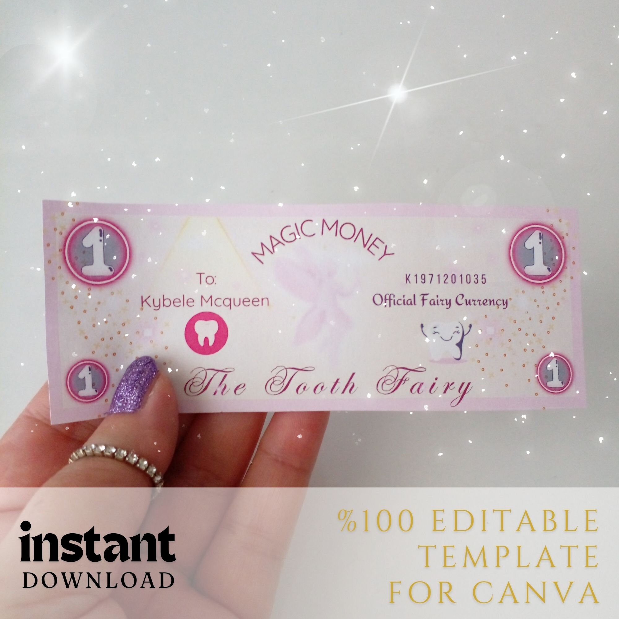 Pink Tooth Fairy Pretend Play Money, Editable & Printable Tooth Fairy ...