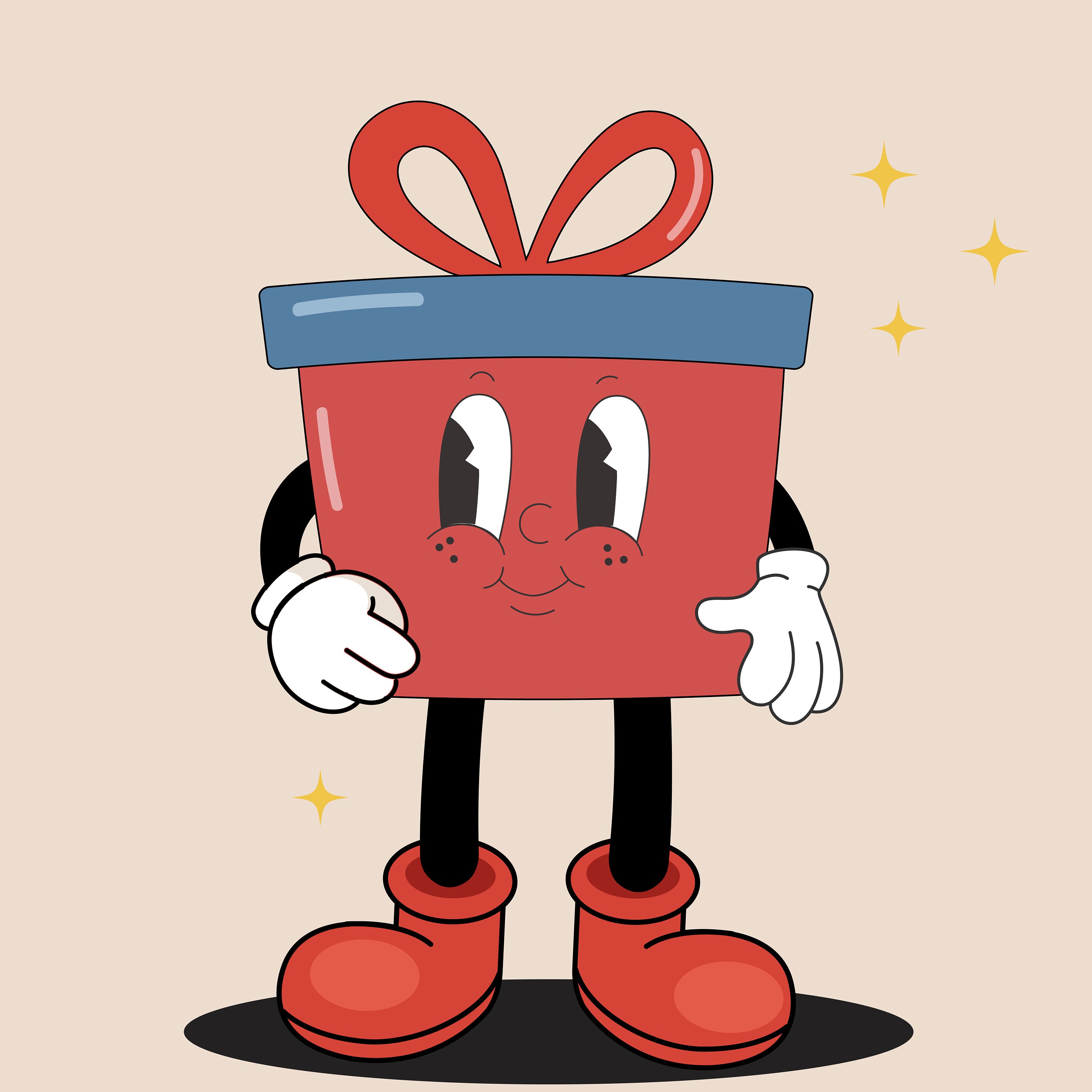 Groovy Gift Box Character Sticker - Etsy