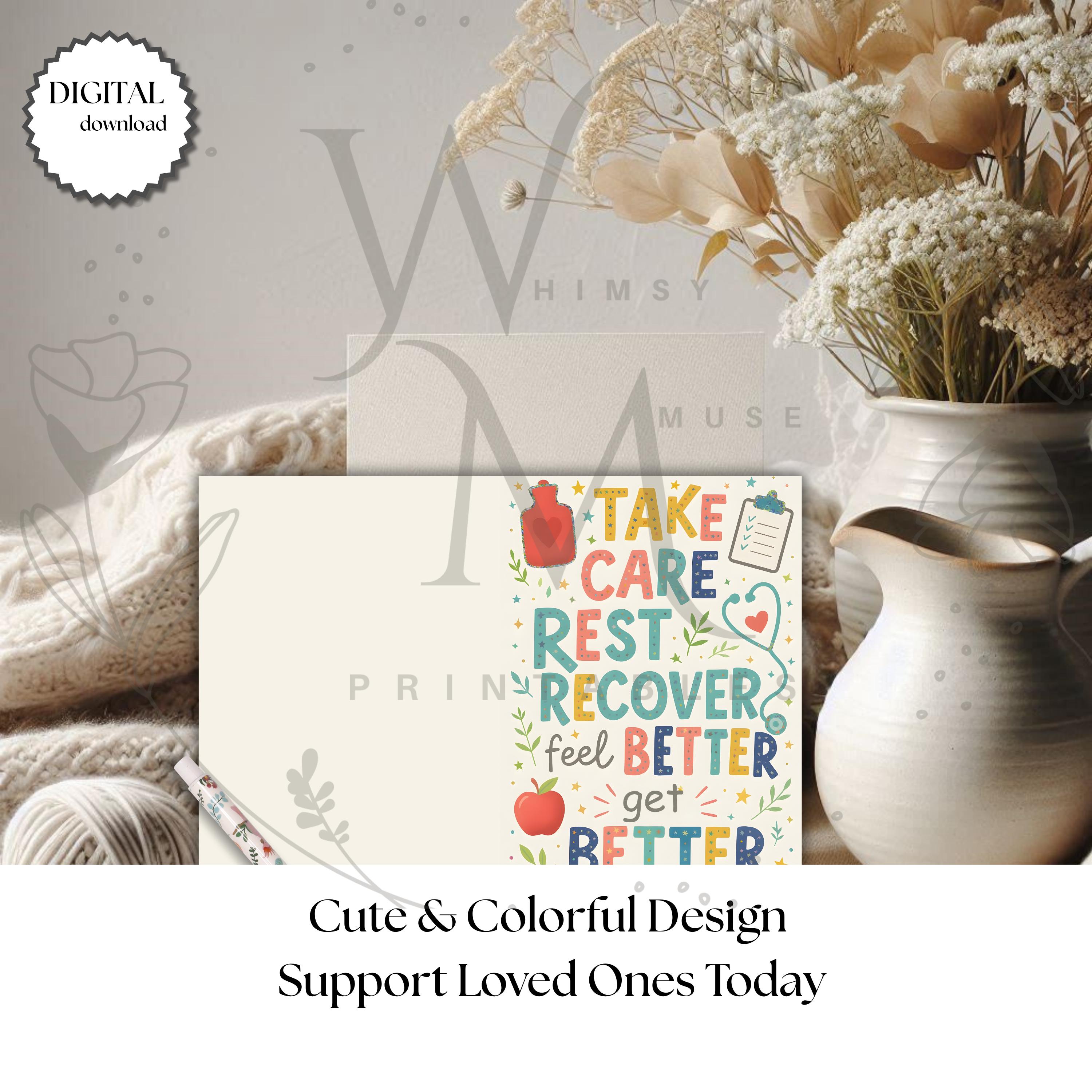 Digital Get Well Soon Card, Printable Feel Better Card, Cute Recovery ...