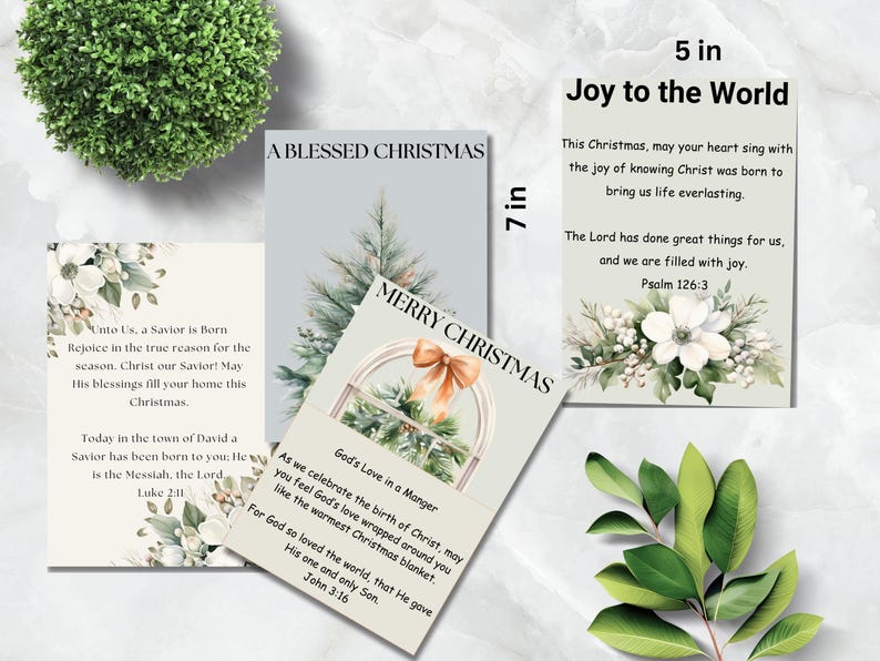 4 Design Printable 5x7 Christmas Greeting Card Set | Holiday Greeting ...