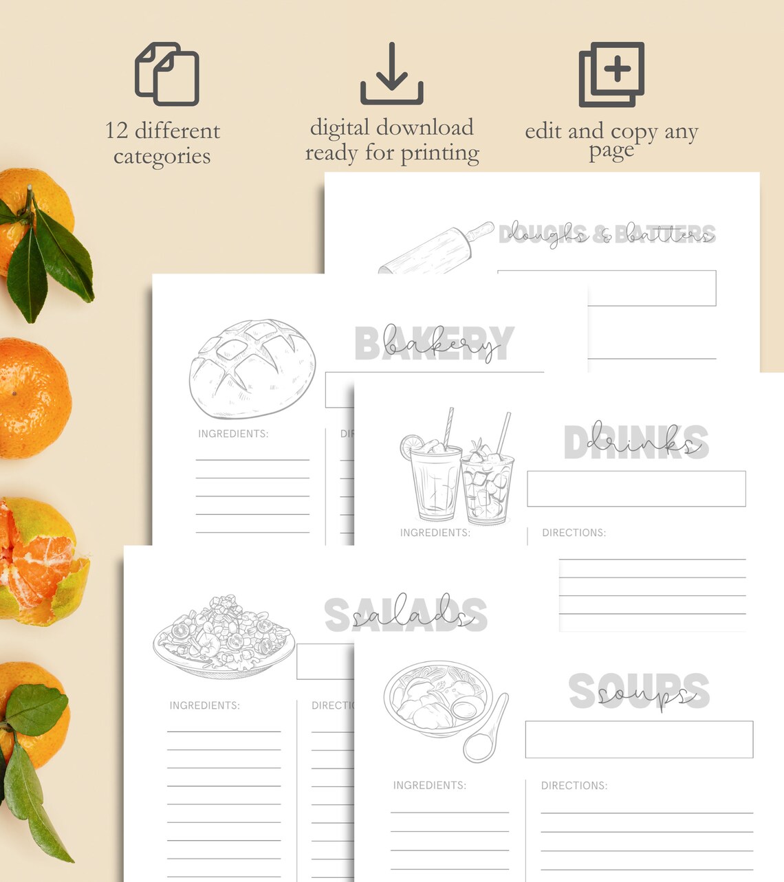 Recipe Book Template Printable, Printable Recipe Binder, Recipe Page ...