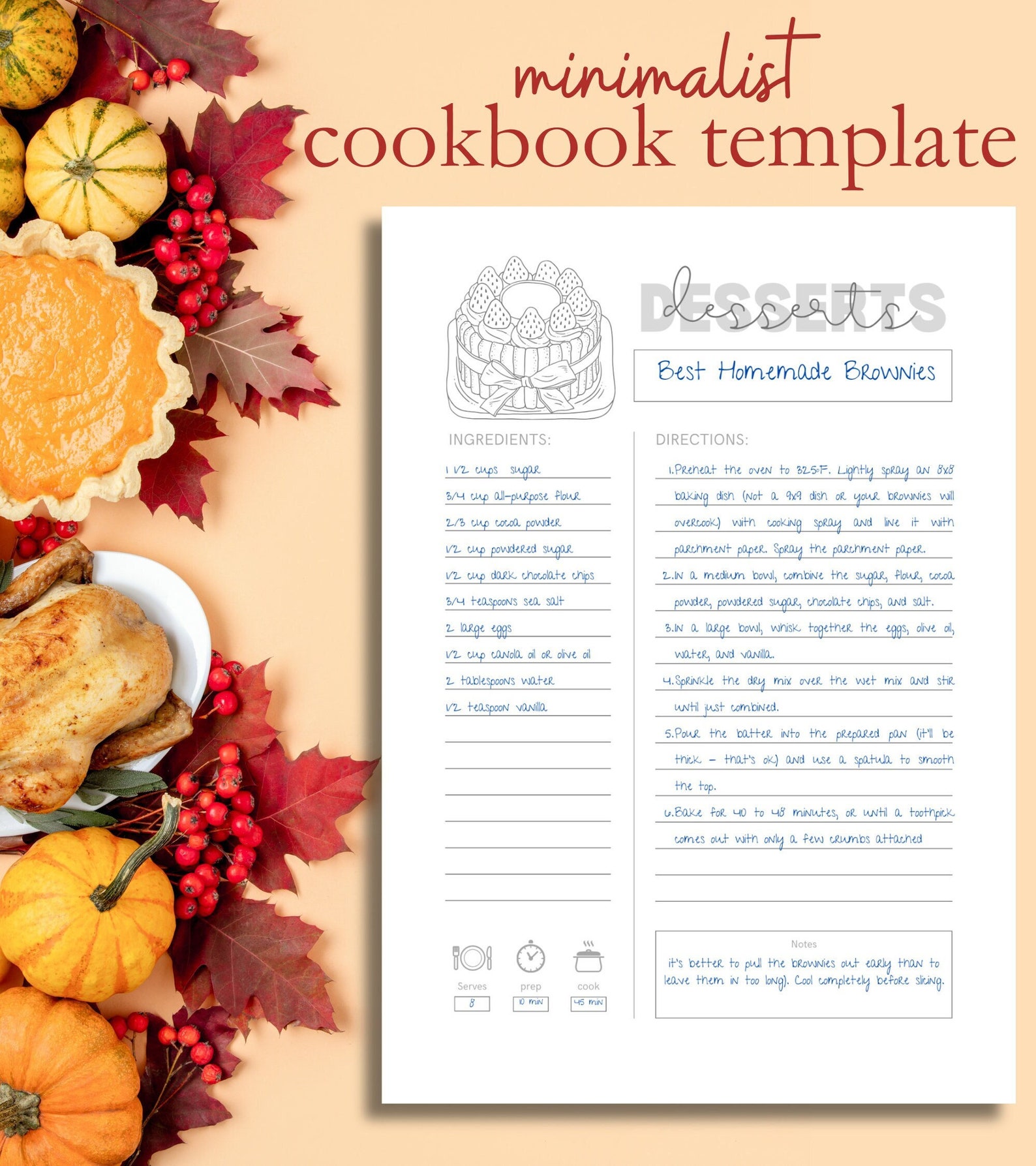 Recipe Book Template Printable, Printable Recipe Binder, Recipe Page ...