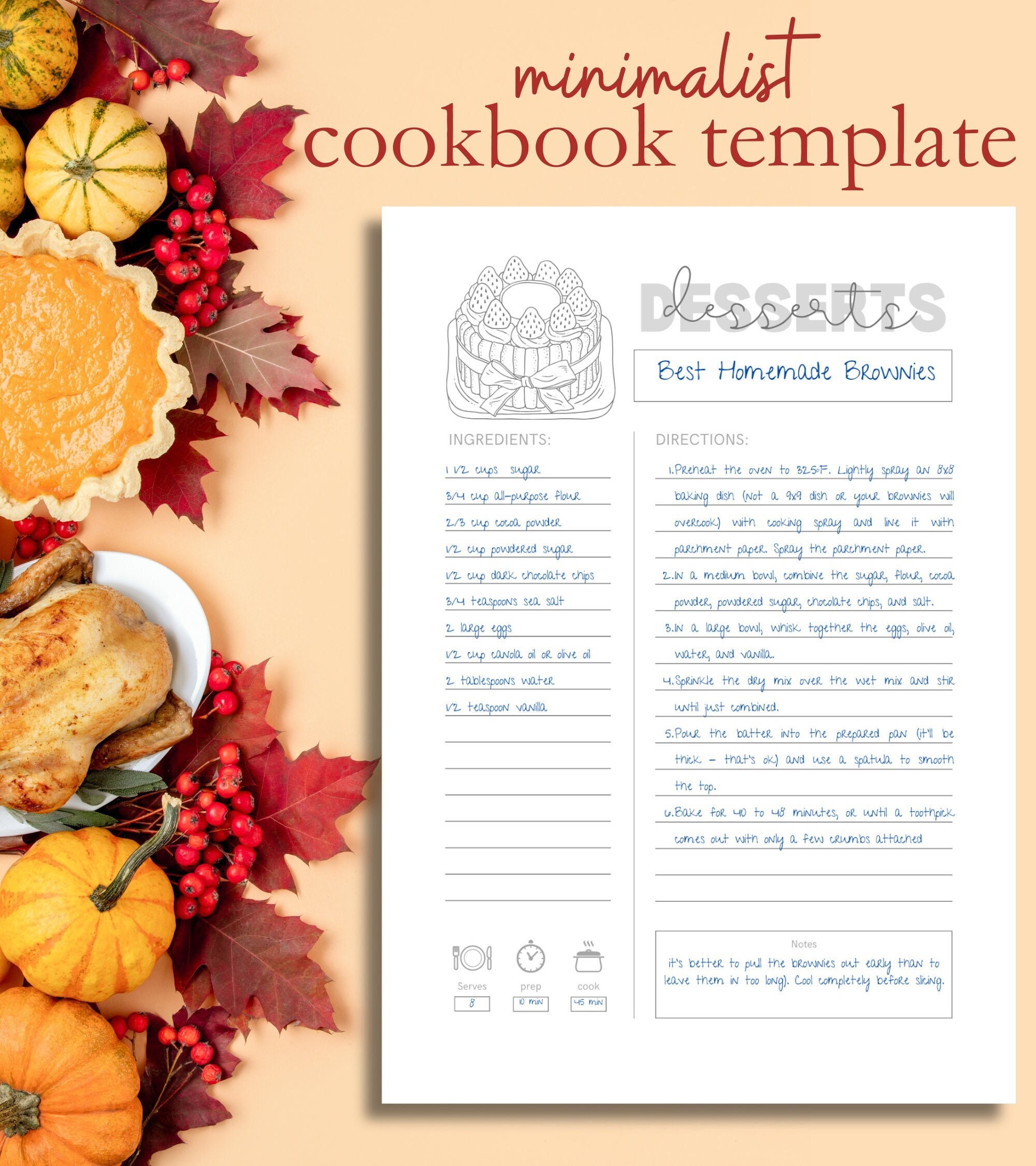 Recipe Book Template Printable, Printable Recipe Binder, Recipe Page ...