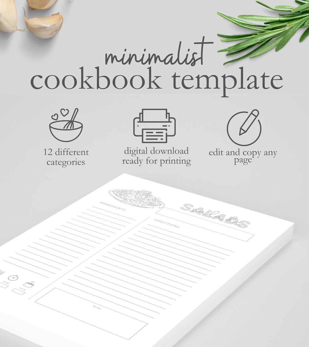 Recipe Book Template Printable, Printable Recipe Binder, Recipe Page ...
