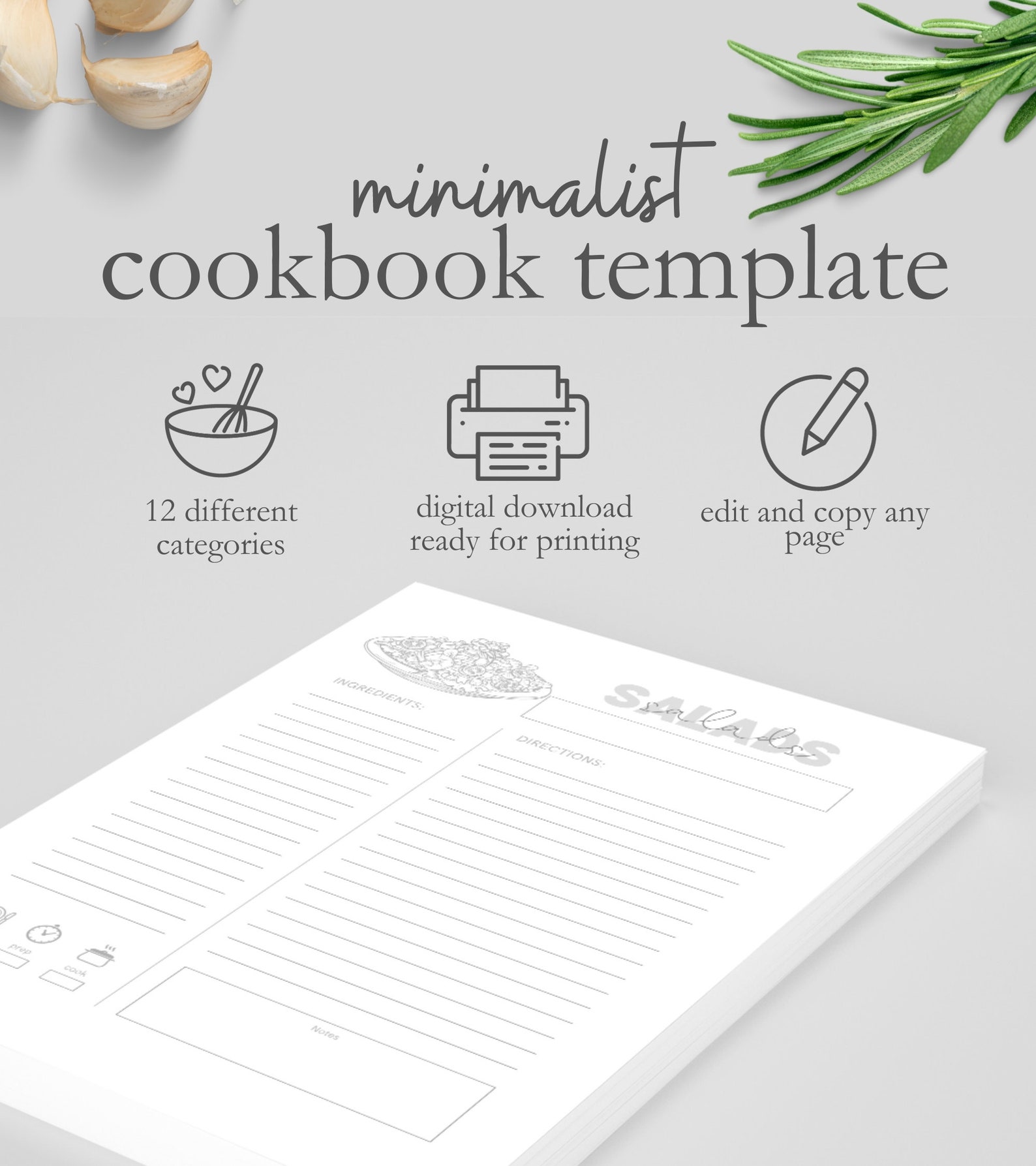 Recipe Book Template Printable, Printable Recipe Binder, Recipe Page ...