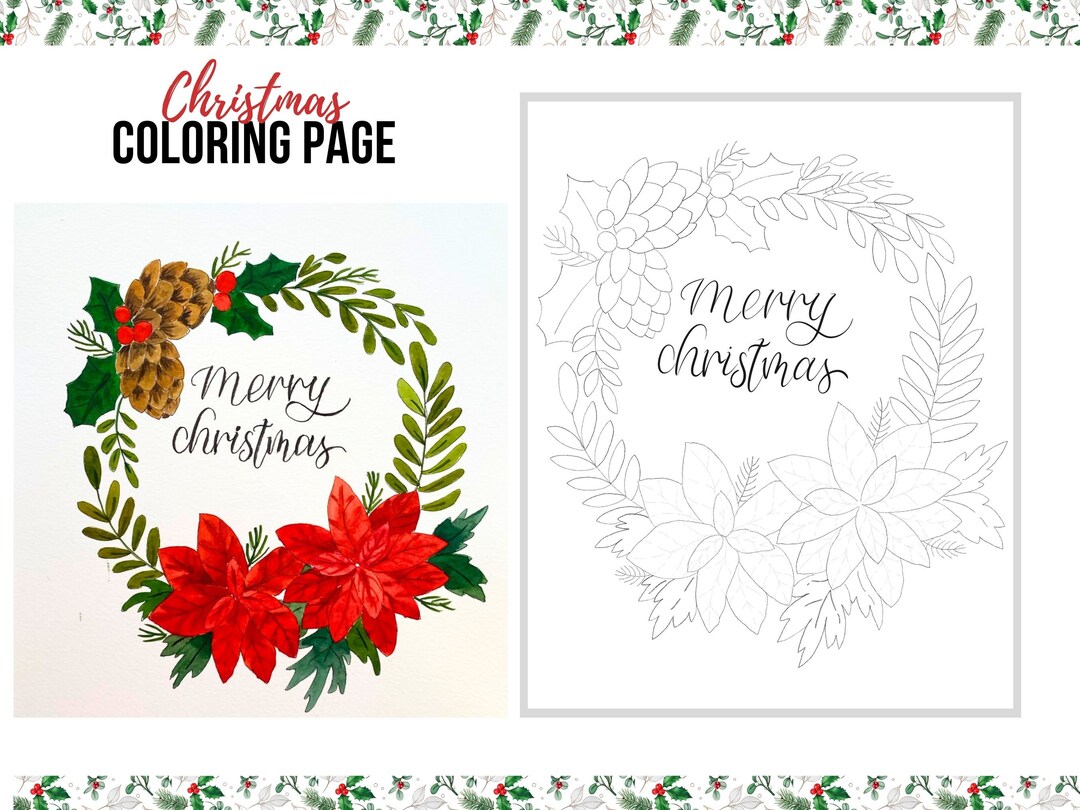 Printable Christmas Coloring Pages of Poinsettia Pinecone Wreath ...
