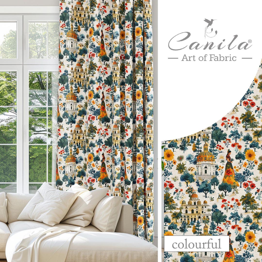 Minimal Three Curtain Panels, Colorful Saloon Window Curtains, Moroccan ...