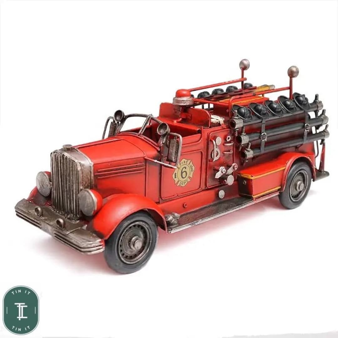 Vintage Metal Fire Truck Model: Handmade Antique Vehicle Decor - Etsy
