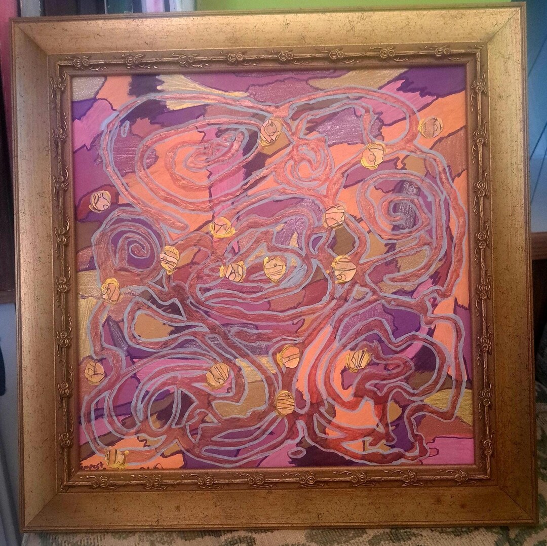 Da Roses 16x16 Ornate Gold Hanging Frame Pink Gold Painting Collage ...