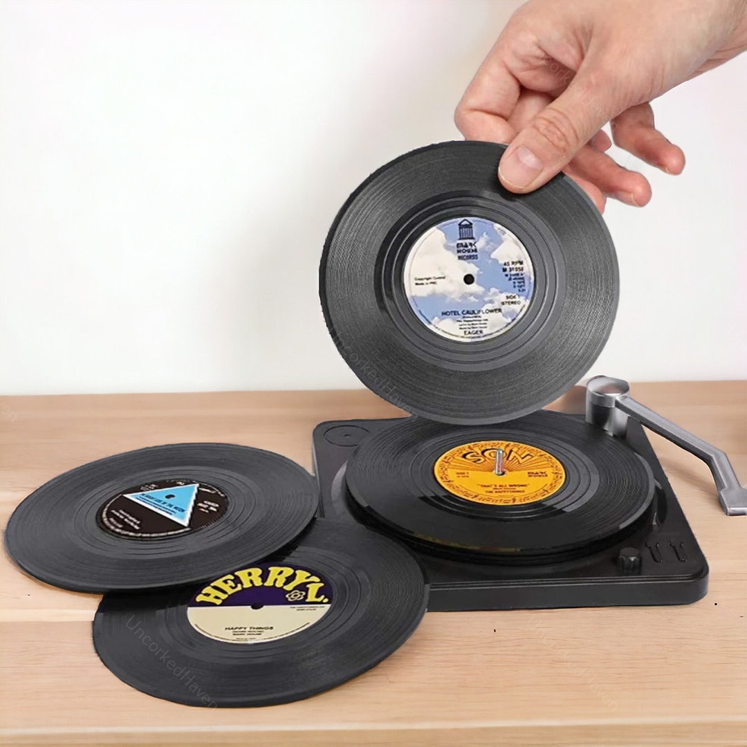 Set of 6 Vinyl Coasters Record Player Coffee Coasters, Anti Slip, Disk ...