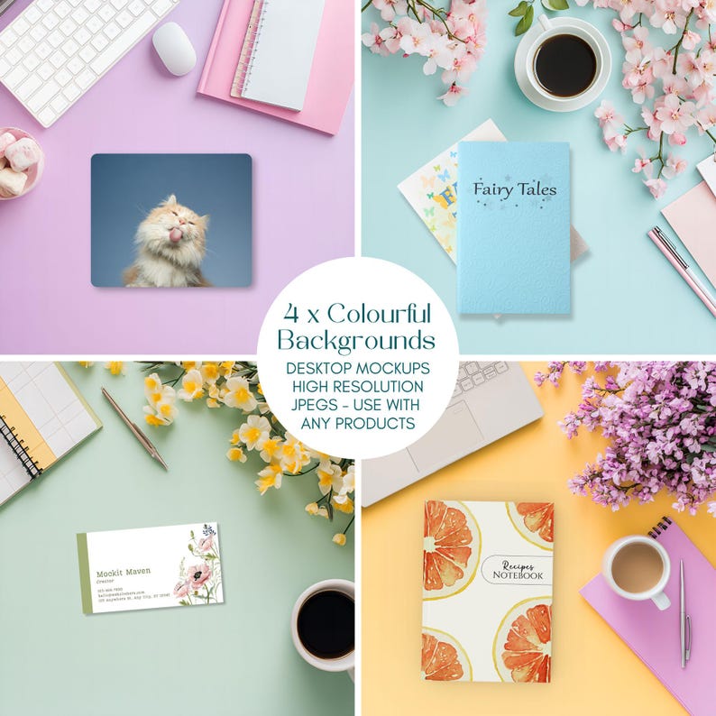 4 X Floral Colourful Background Mockups, Ideal for Feminine Product ...