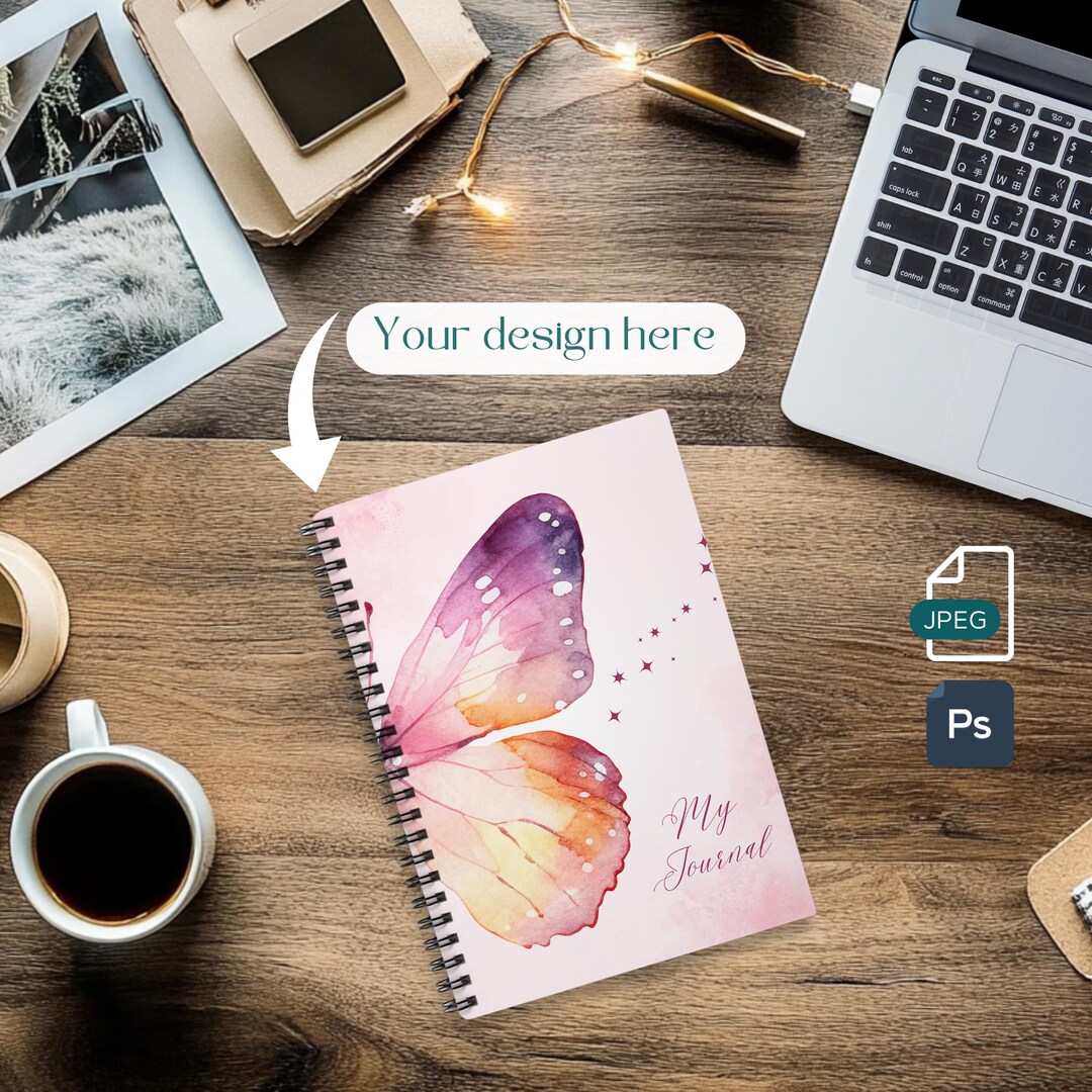 Spiral and Hardcover Notebook Mockup, Wooden Desk Flatlay, Minimalist ...