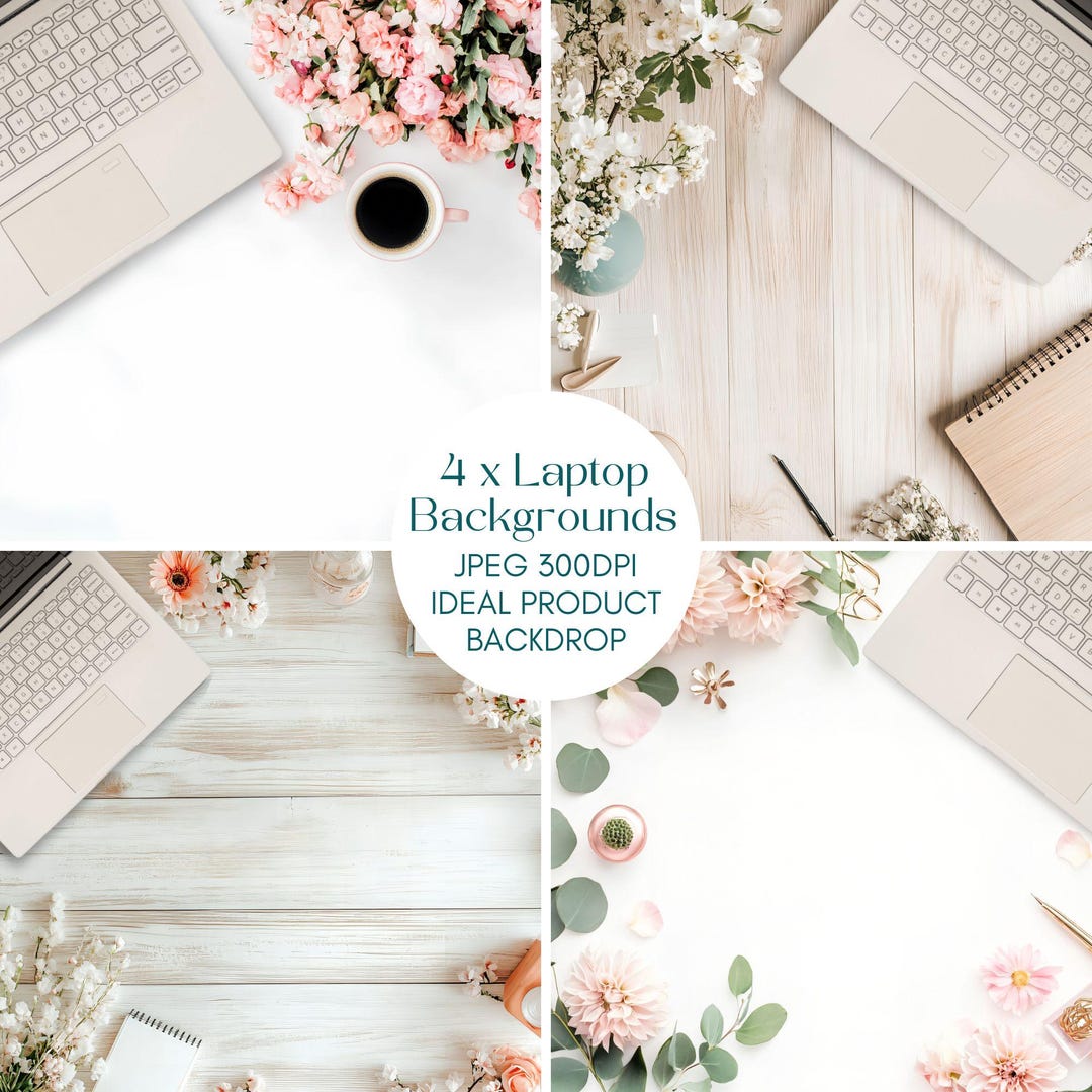 4 X Floral Laptop Background Mockups, Product Backdrop Mock Up ...