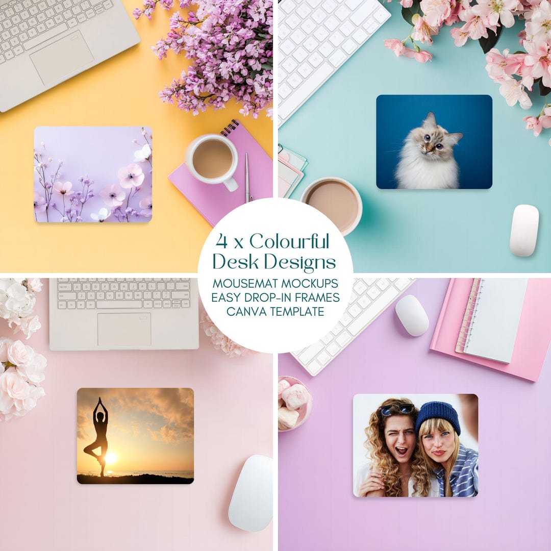 4 Colourful Mousepad Mockup Bundle, Canva Templates for Custom Mousemat ...