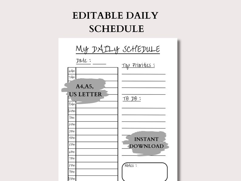 Daily Printable and Fillable Planner Simple Daily Schedule - Etsy