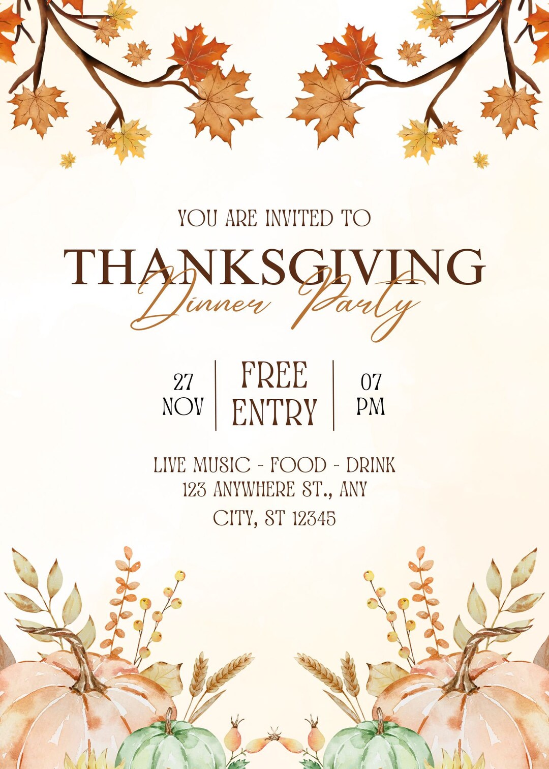 Thanksgiving Dinner Invitation, Let’s Give Thanks Invitation Template ...