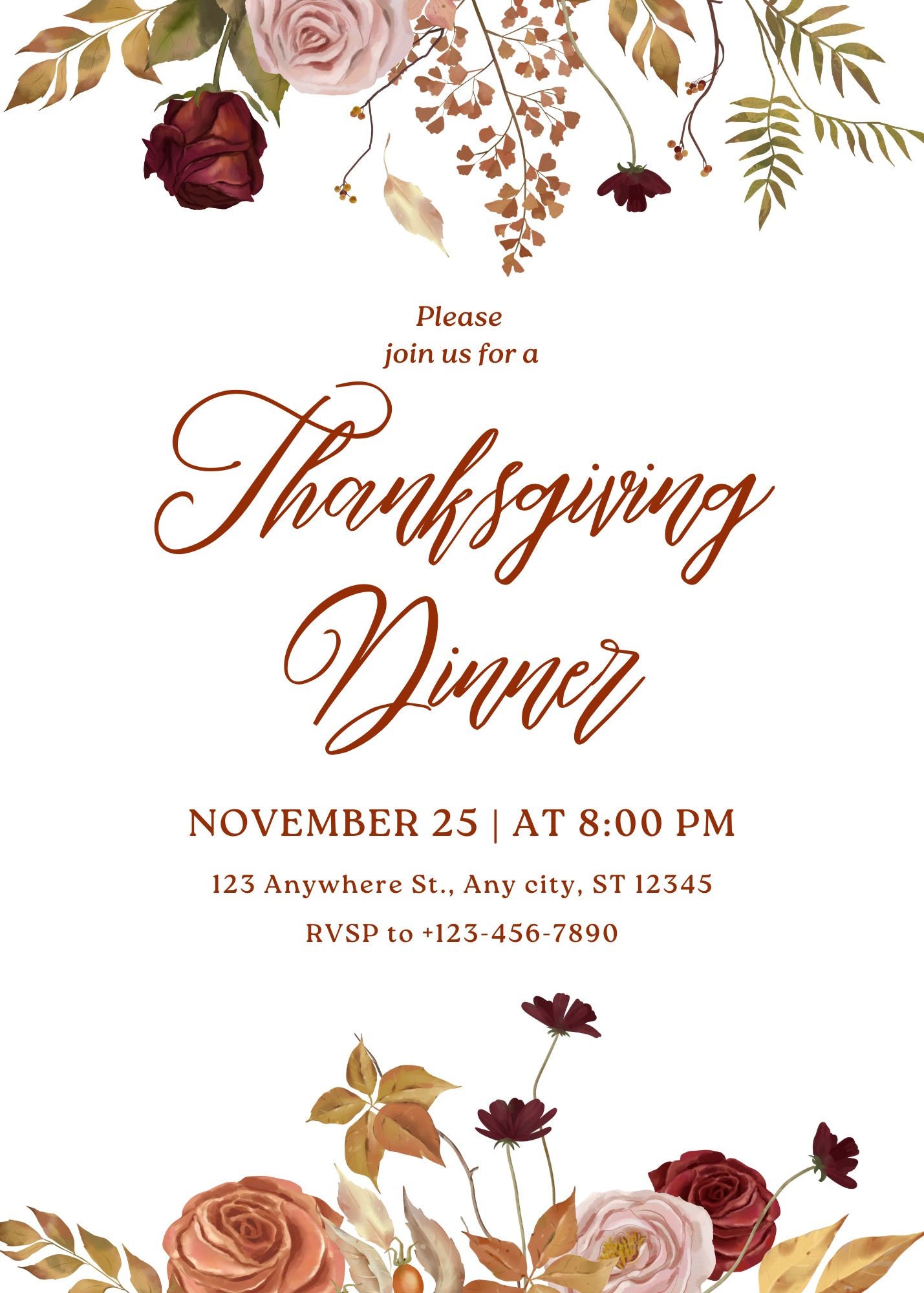 Thanksgiving Dinner Invitation, Let’s Give Thanks Invitation Template ...