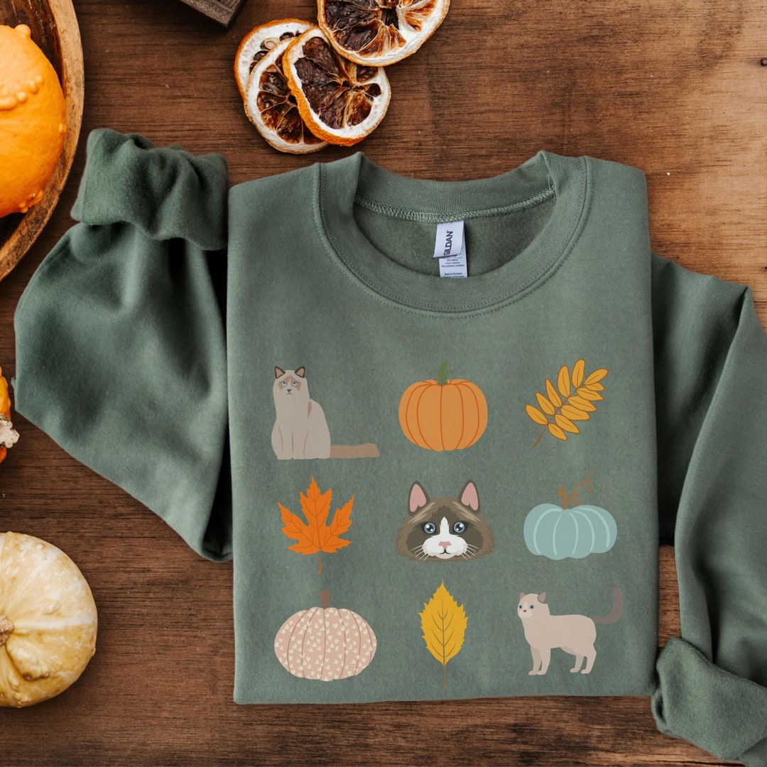 Fall Pumpkin Cat Sweater for Ragdoll Cat Lover, Thanksgiving Autumn Cat ...