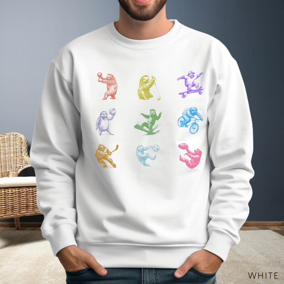 Funny Sloth Sports Sweatshirt, Colorful Sloth T-shirt for Men Women ...