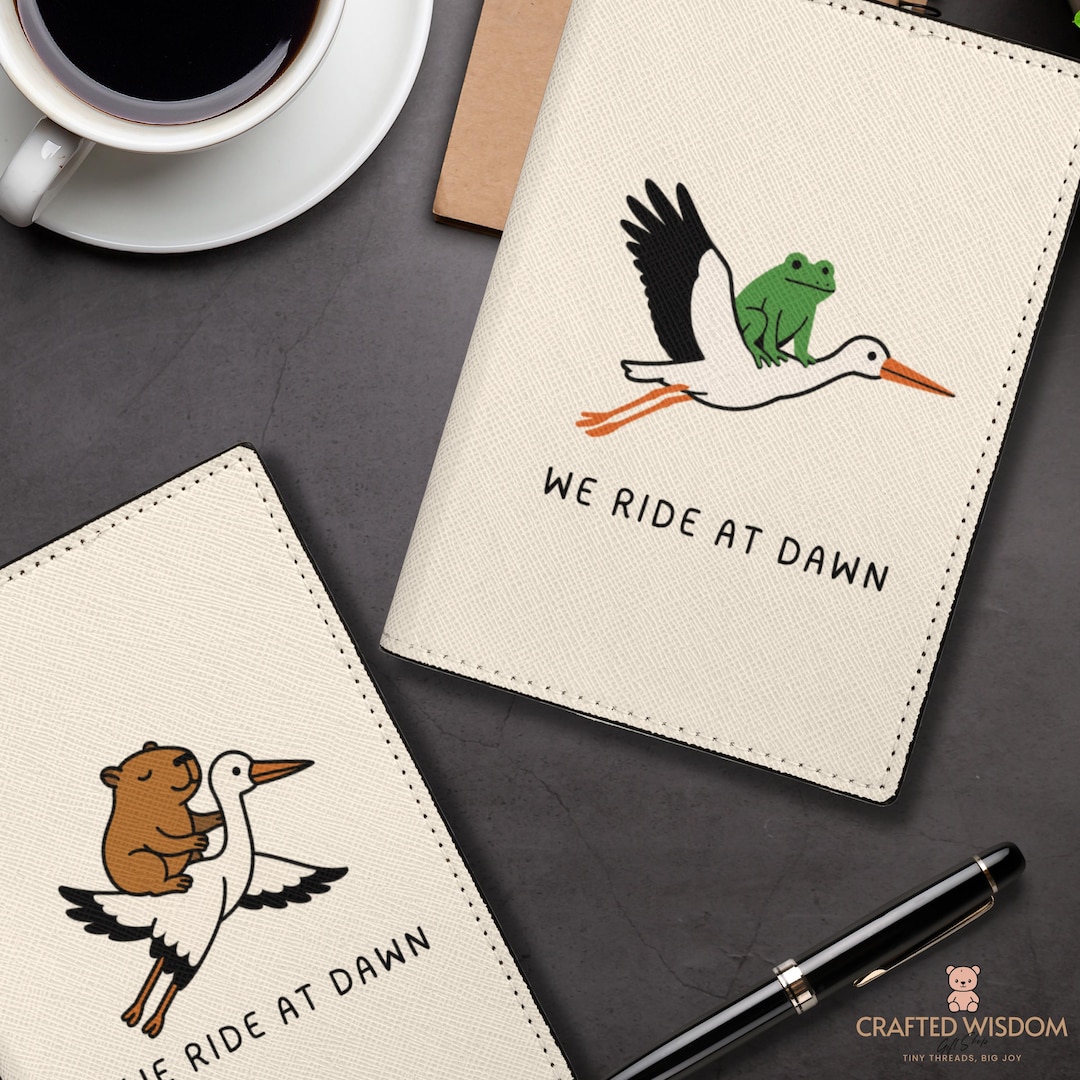 Custom Passport Wallet, We Ride at Dawn, Funny Frog Sloth Capybara ...