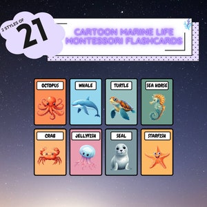 21 Digital Cartoon Marine Life Flashcards 3 Part Montessori Cards ...