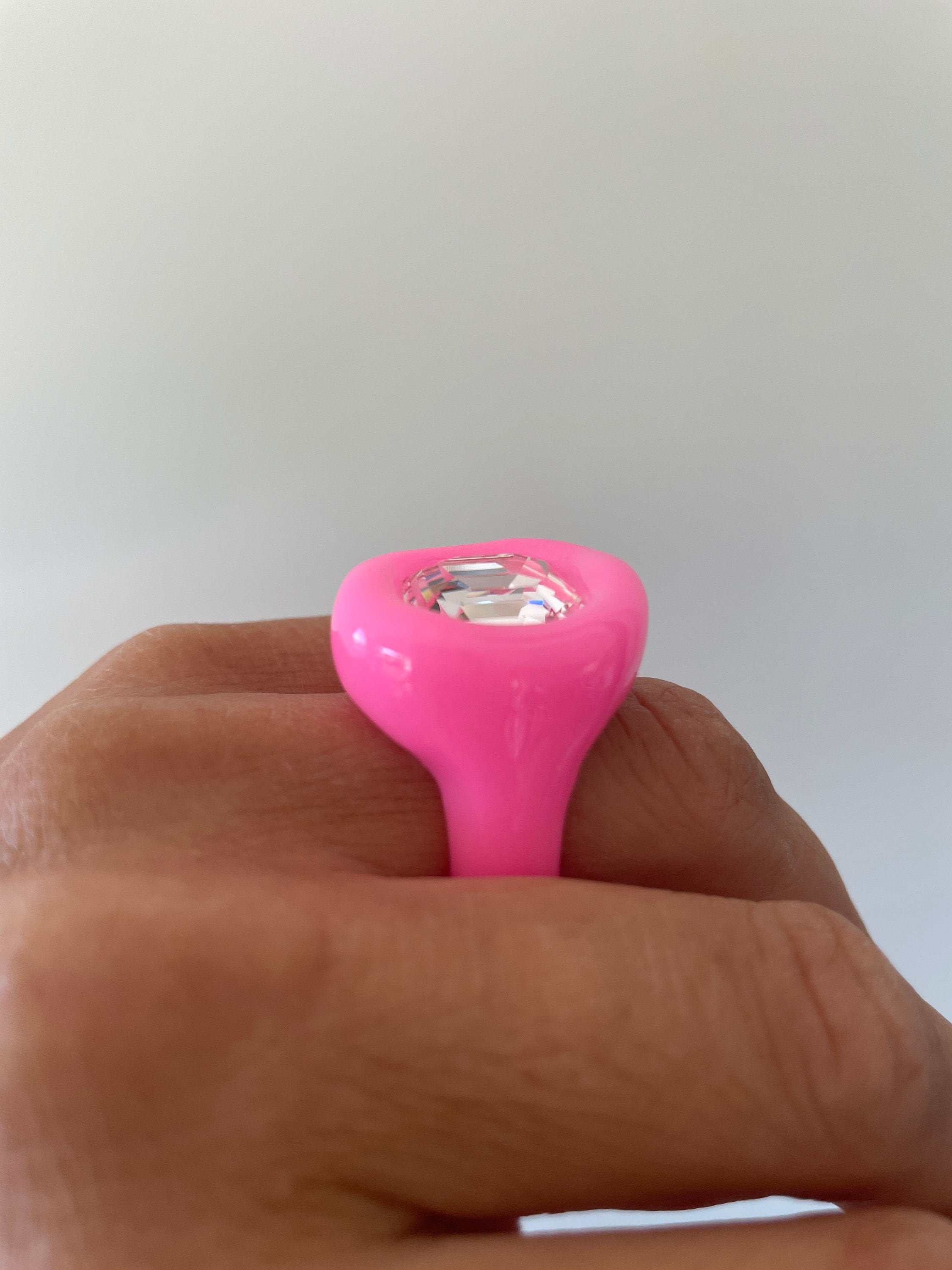Bubble Gum Neon Pink Jelly Glossy Polymer Ring Limited Edition With ...